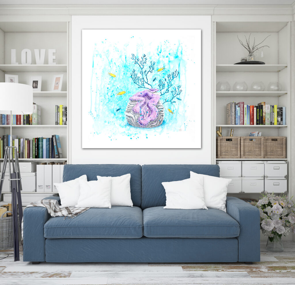 Purple Sea Clam Acrylic Painting Semi-Abstract Large Artwork - Inspy Art